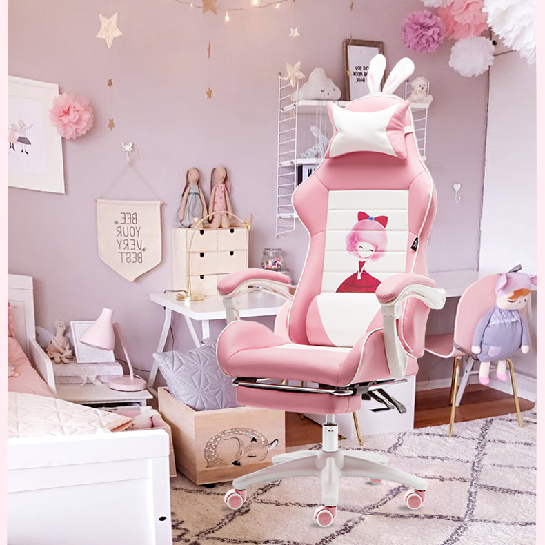 Girls pink rabbit game gaming chair