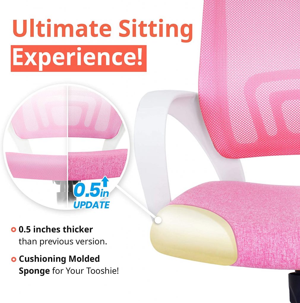 Mesh pink backrest armrest office chair
