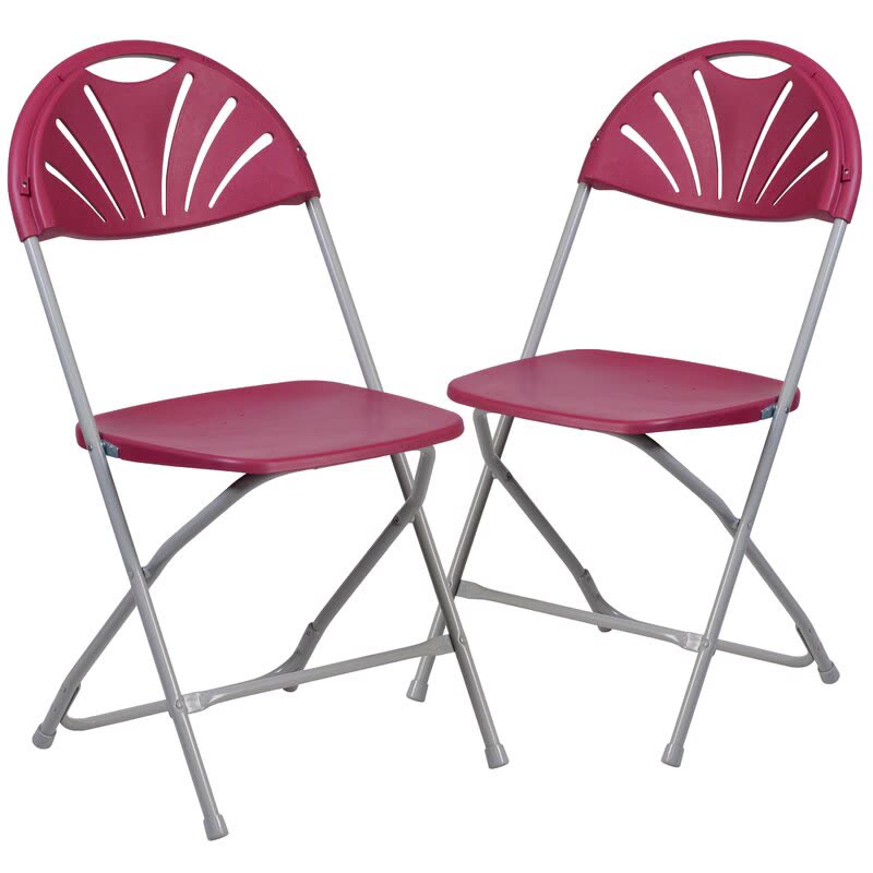 Plastic folding chair with red backrest