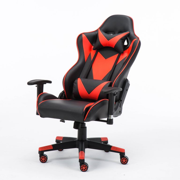 Red gaming chair with speakers